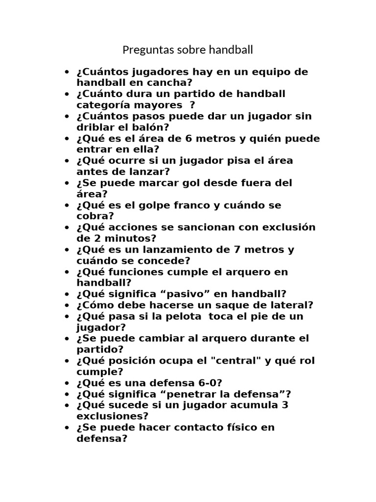 Preguntas Sobre Handball | PDF