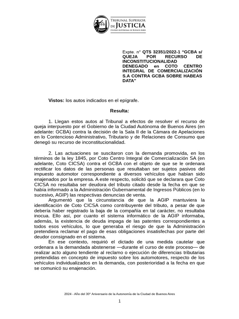 Queja por Inconstitucionalidad GCBA vs Coto CICSA | PDF | Fiscal ...