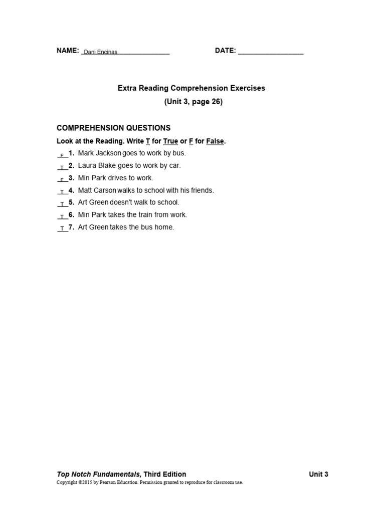 Extra Reading Comprehension Exercises UNIT 3 | PDF