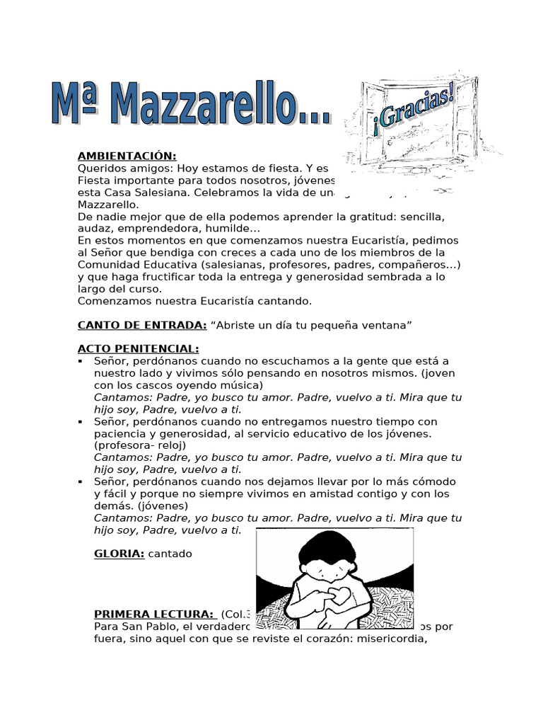 Guion eucaristia-M.Mazzarello | PDF