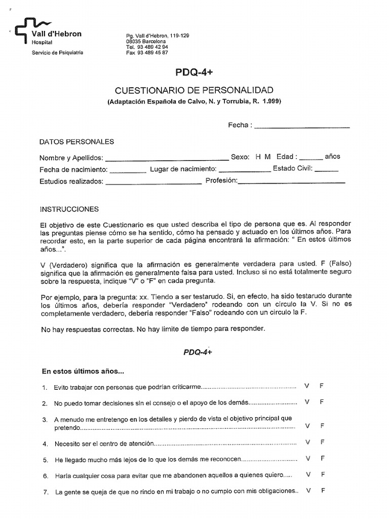 PDQ-4 Test de La Personalidad | PDF