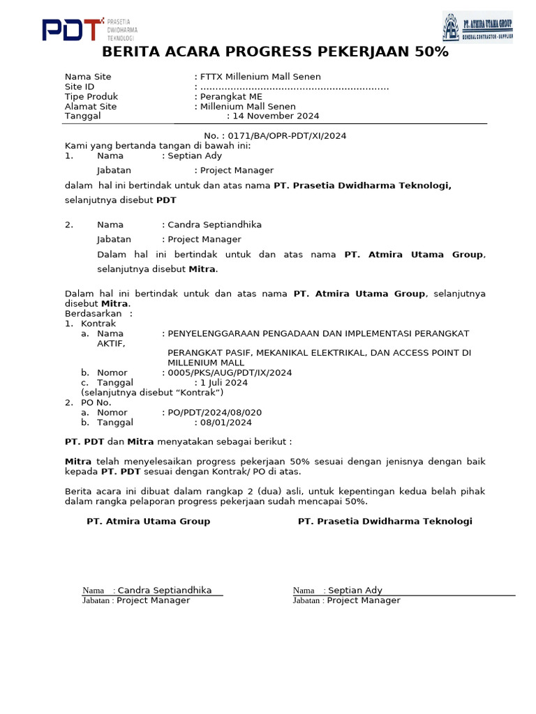 Progress Pekerjaan 50% di Millenium Mall | PDF