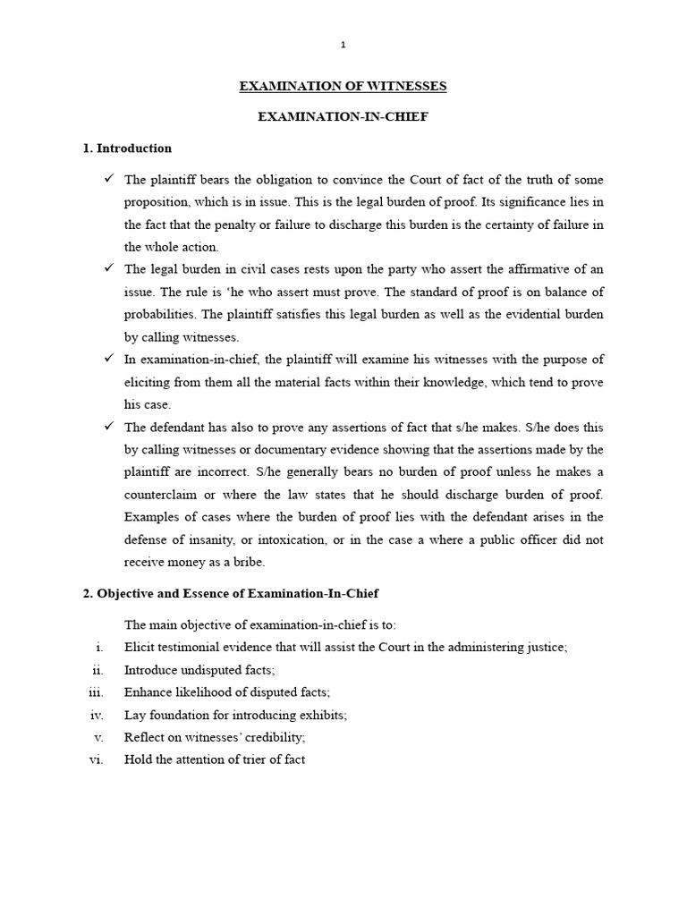 Examination of Witnesses-Cpc Class Notes | PDF | Burden Of Proof (Law ...