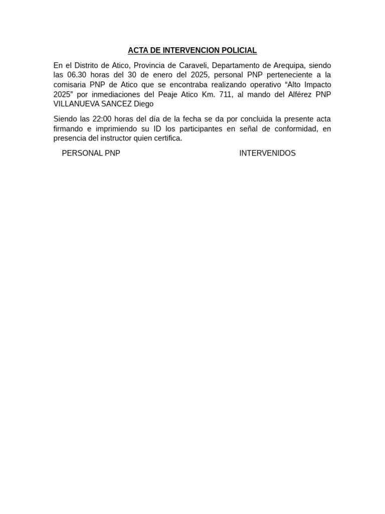Acta de Intervencion Policial | PDF
