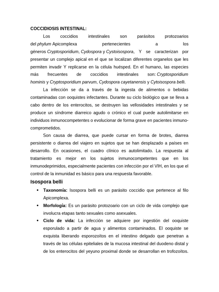 Coccidiosis Intestinal | PDF | Diarrea