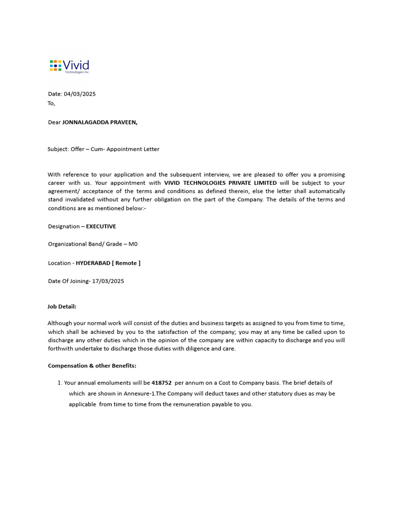 Jonnalagadda Praveen-Joining Order | PDF | Employment | Background Check