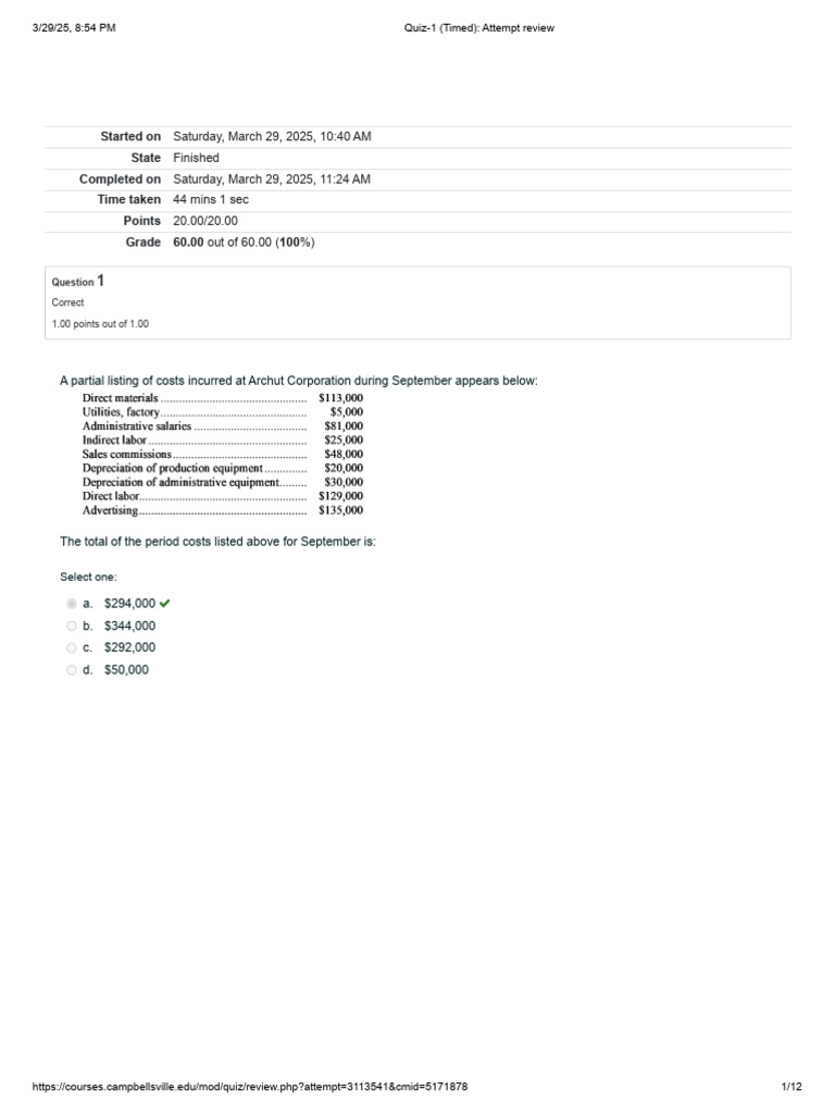 Quiz-1 (Timed) - Attempt Review | PDF | Cost Of Goods Sold | Business ...