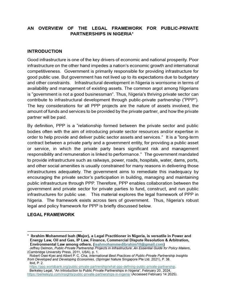 Legal Framework for PPP in Nigeria | PDF | Public–Private Partnership ...