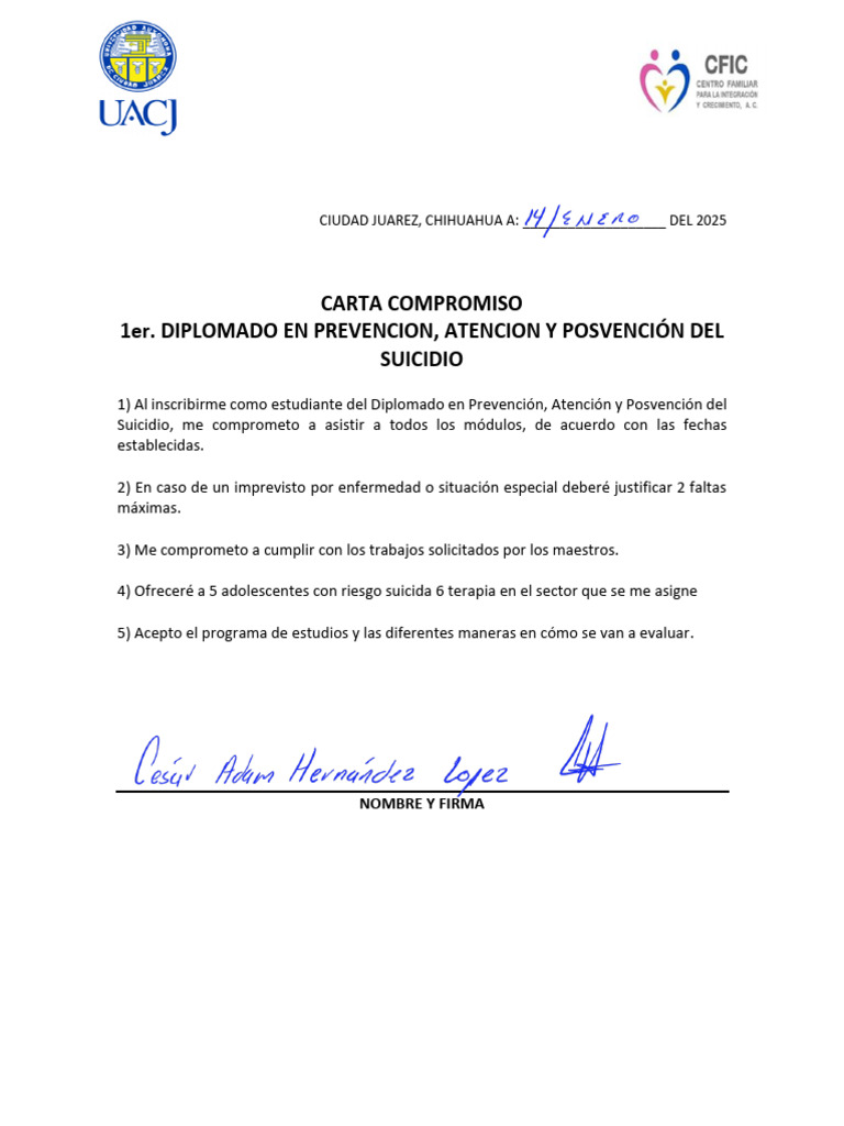 Carta Compromiso Dip en Prvención - 250114 - 151001 | PDF