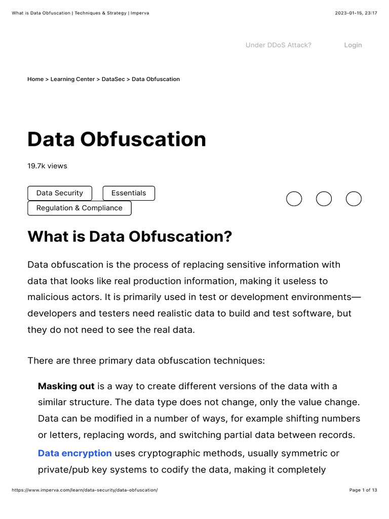 What Is Data Obfuscation - Techniques & Strategy - Imperva | PDF | Public Key Cryptography | Key ...