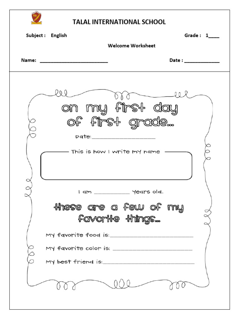 Grade 1 Day 1 Worksheet | PDF