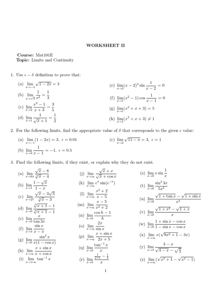 Mat101E Limit Continuity 2015 2016 Fall | PDF | Mathematical Analysis | Mathematics