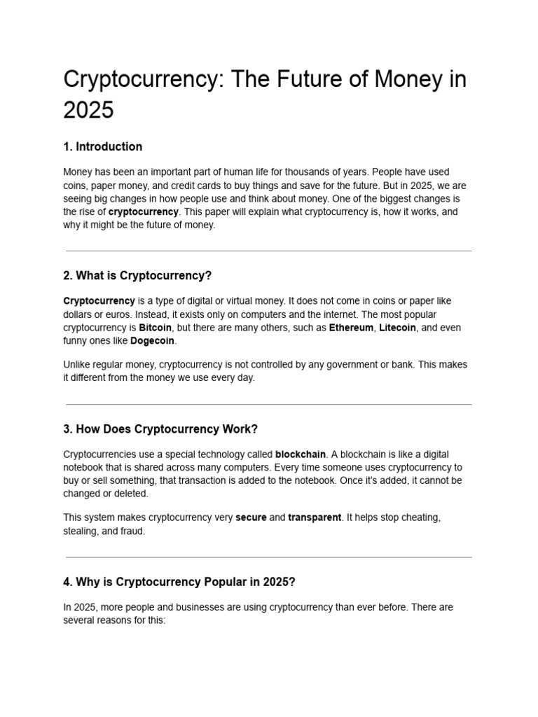 Cryptocurrency: The Future of Money in 2025 | PDF | Cryptocurrency | Money