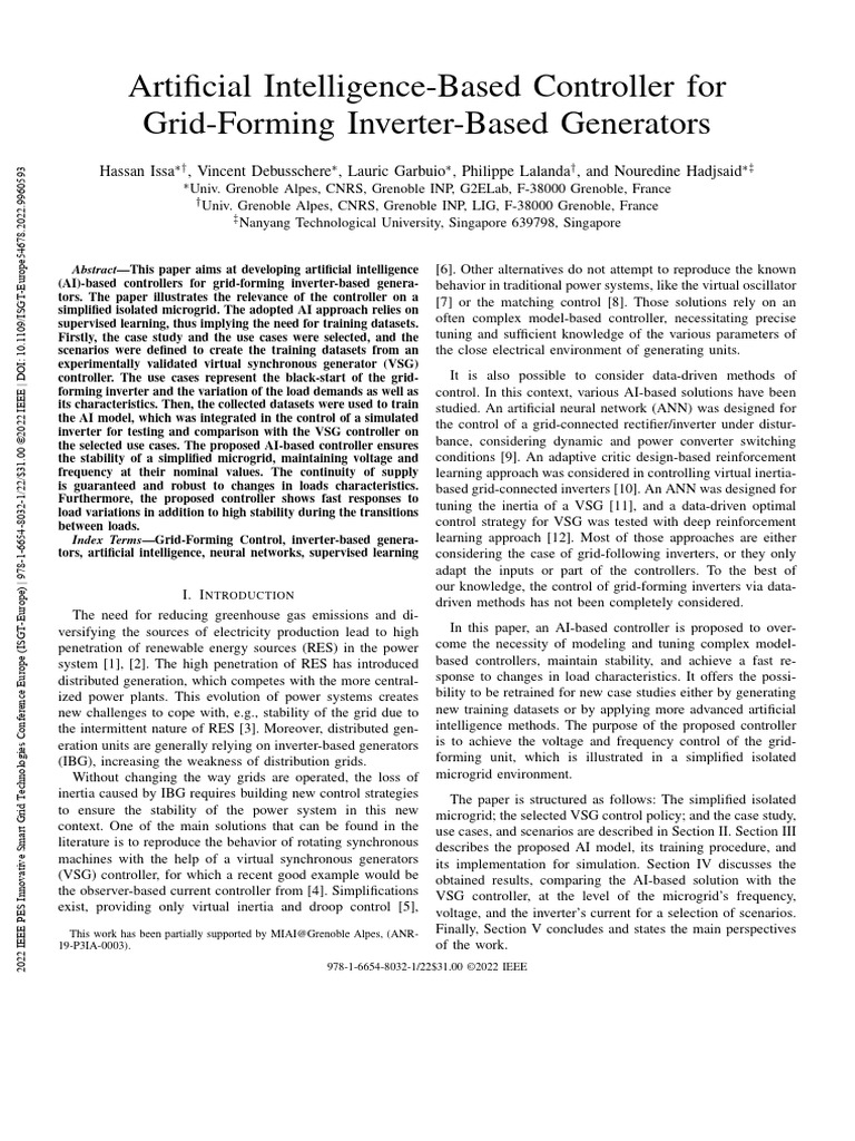 Artificial Intelligence-Based Controller For Grid-Forming Inverter-Based Generators | PDF ...