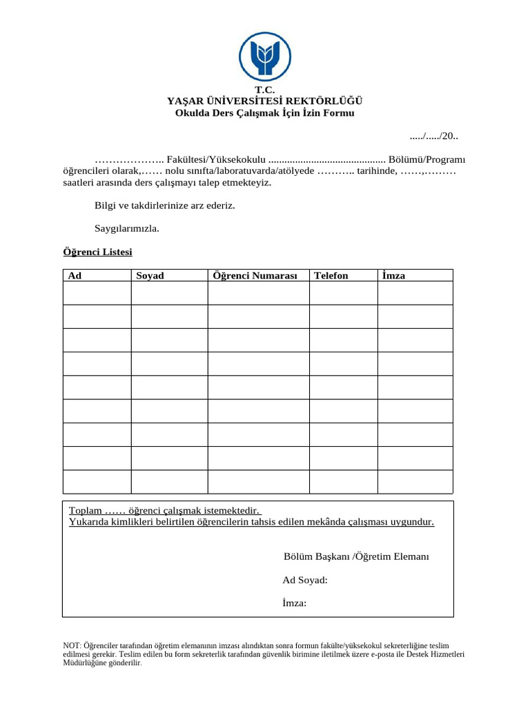 Okulda Kalma Talep Formu 2019 Revize | PDF