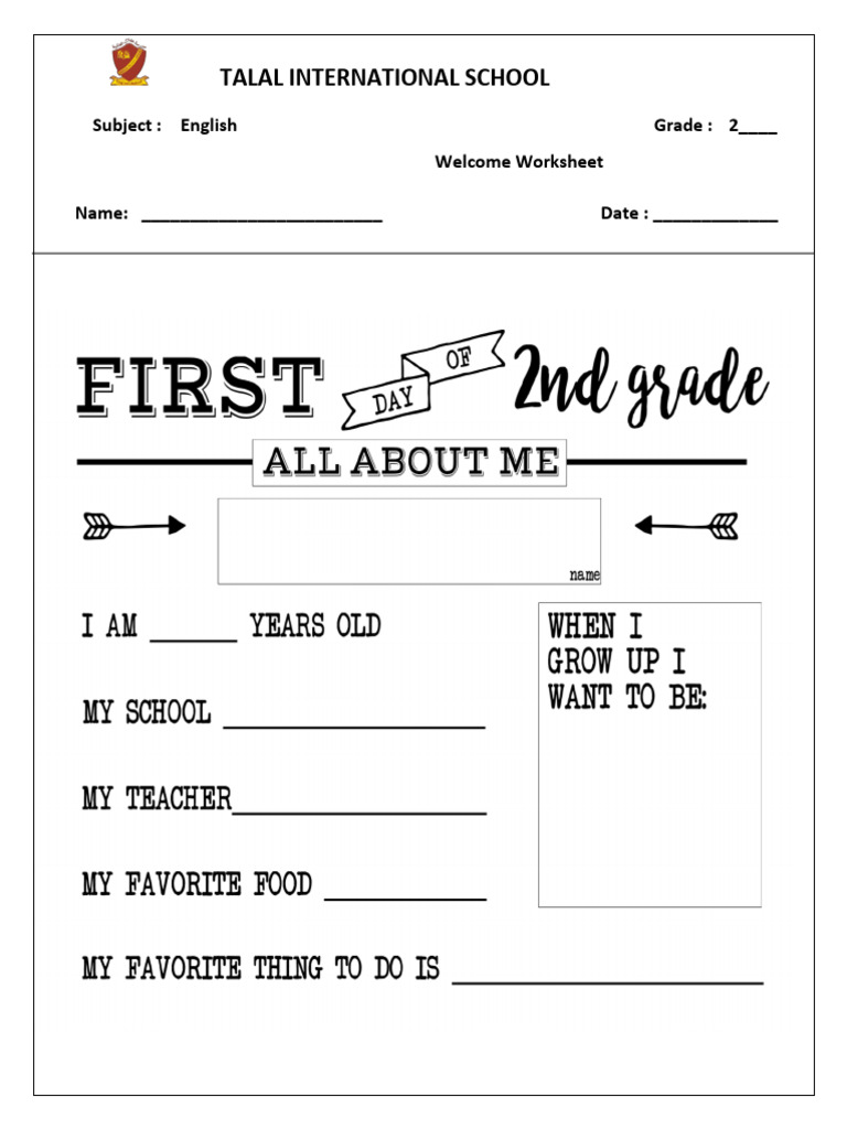 Grade 2 English Welcome Worksheet | PDF