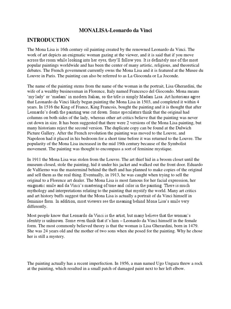 Mona Lisa | PDF | Leonardo Da Vinci | Paintings