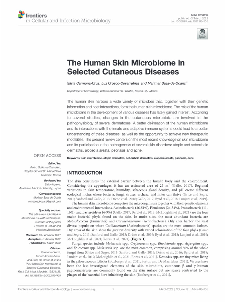The Human Skin Microbiome in Selected Cutaneous Diseases - Fcimb-12-834135 | PDF