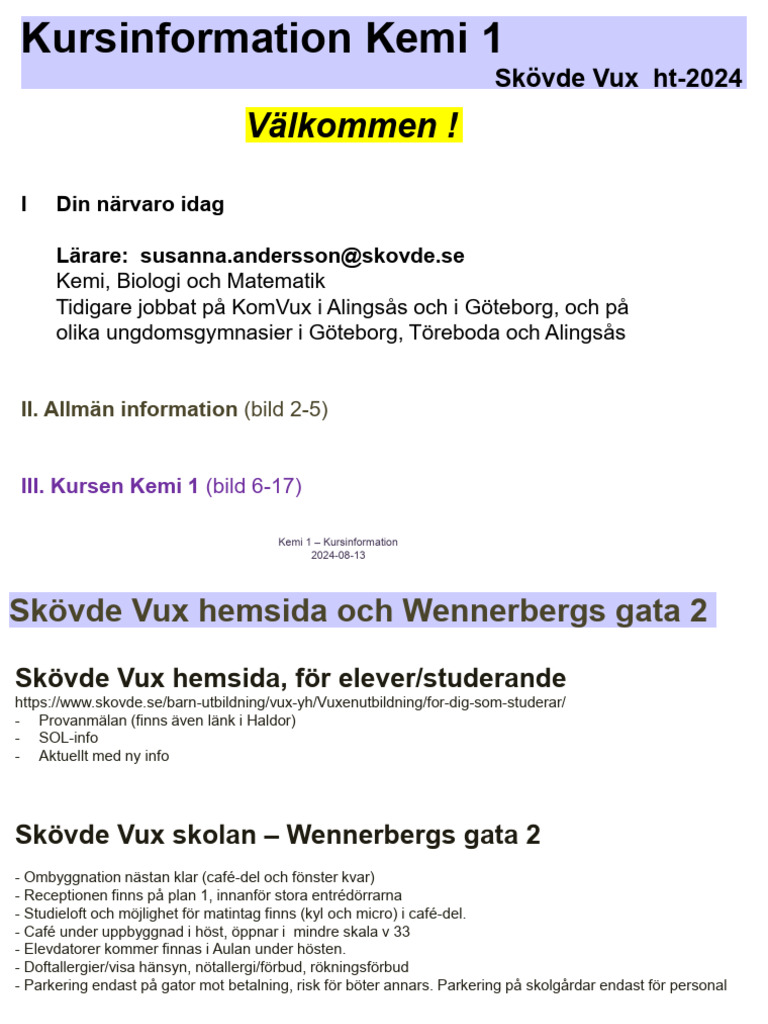 Kemi-1-Kurs-Information 2 | PDF