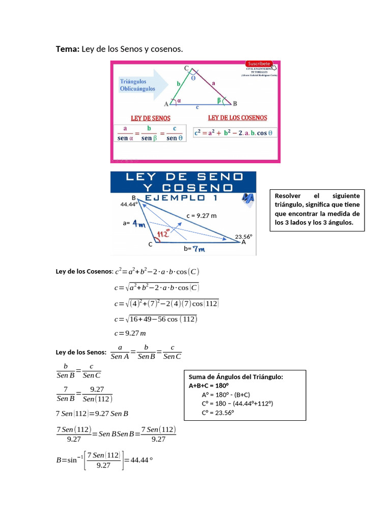 Ley de Los Senos y Cosenos | PDF | Funciones trigonométricas ...
