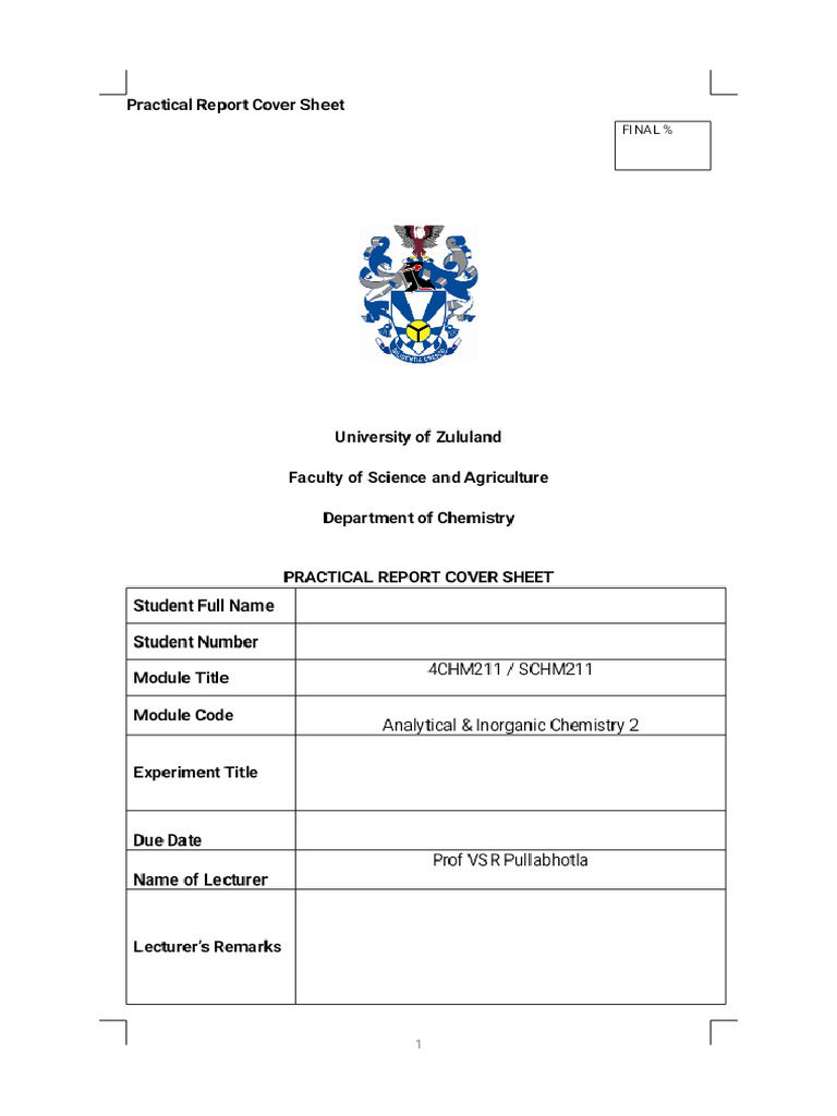 4CHM211 Practical Cover Sheet - Phoenix | PDF