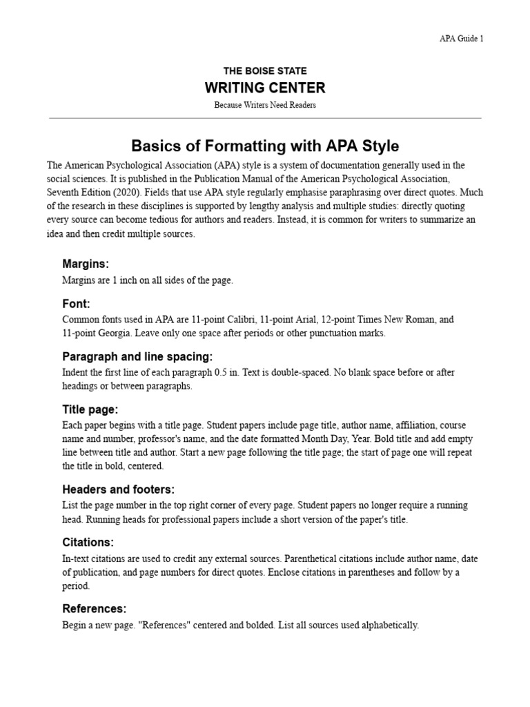 Writing Center APA Style Guide 7th Edition FA23 | PDF | Apa Style ...