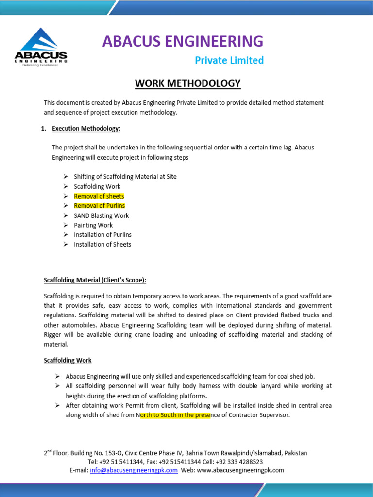 Abacus Engineering Project Execution Methodology | PDF | Scaffolding ...
