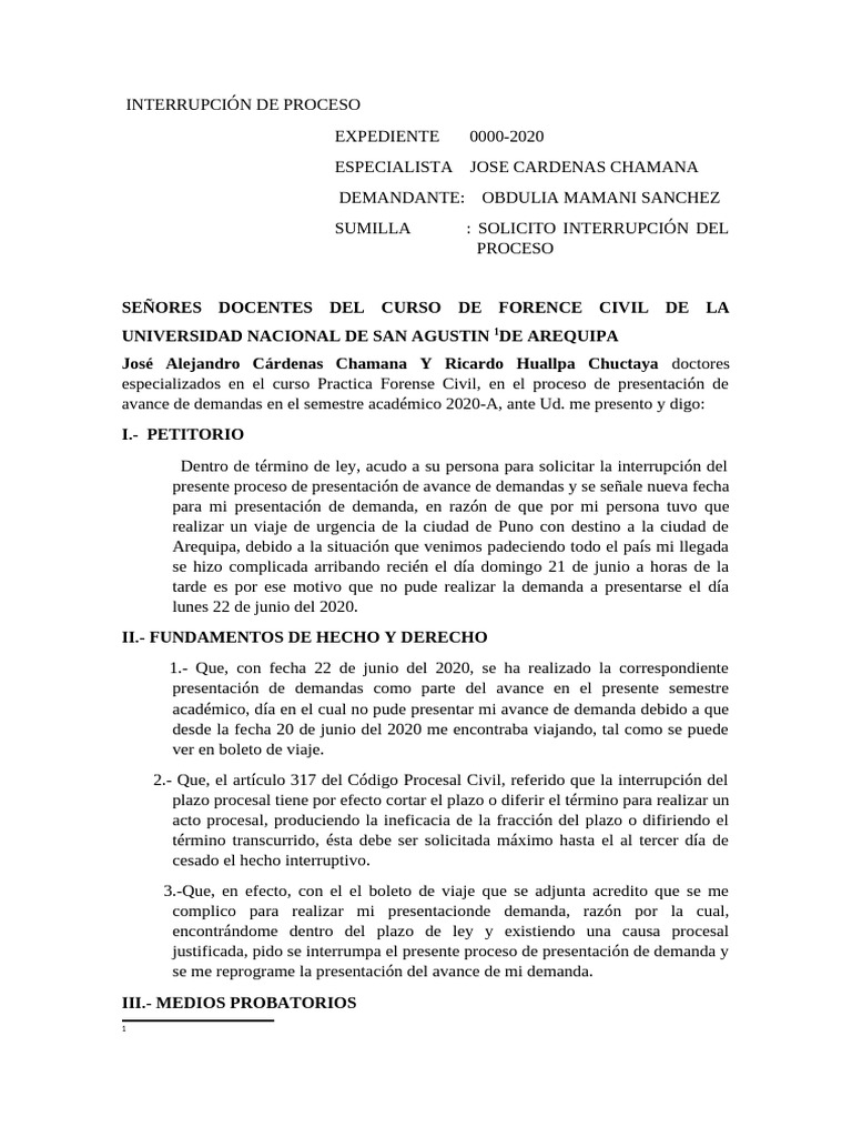 Interrupción de Proceso Presentar | PDF