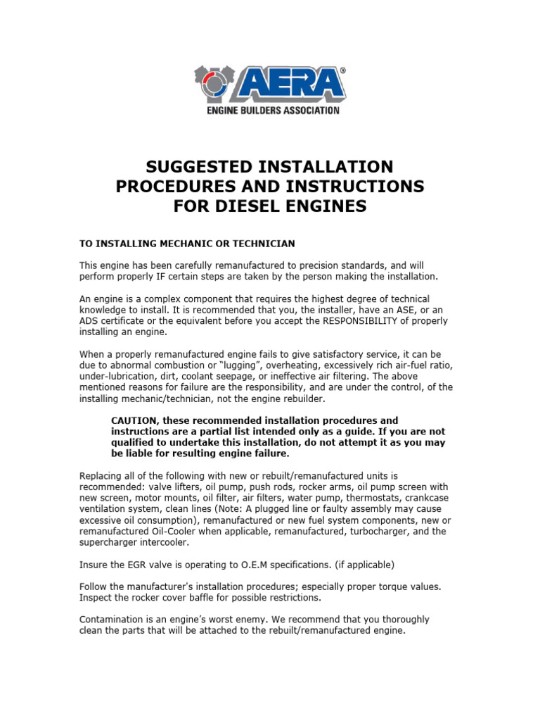 Suggested Installation Procedures and Instructions For Diesel ...