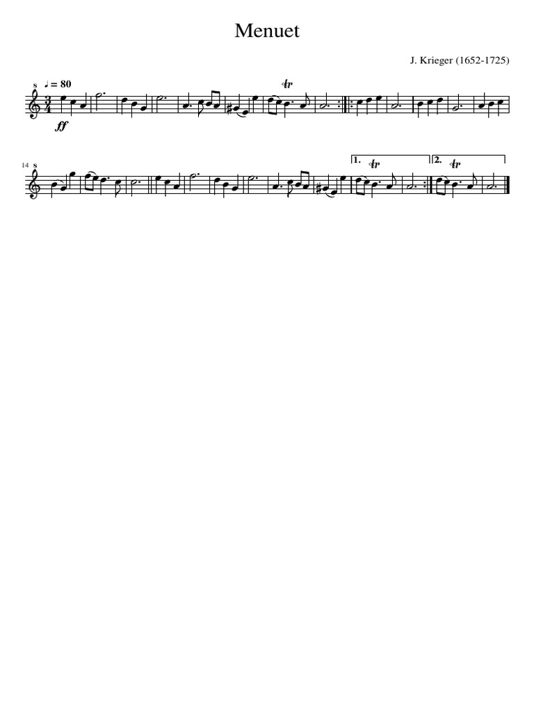 J. Krieger's Menuet Sheet Music | PDF