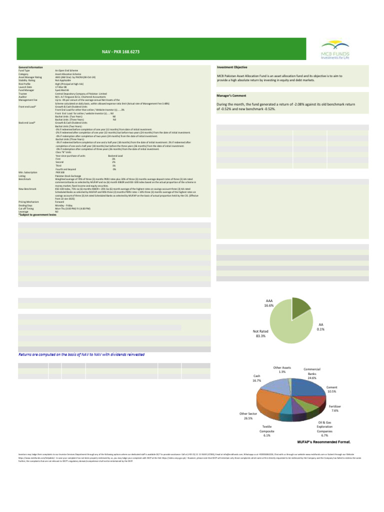 MCB Pakistan Asset Allocation Fund | PDF | Investing | Investment Fund