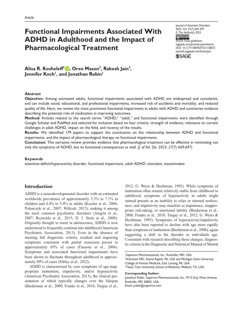 Functional Impairments Associated With | PDF | Attention Deficit Hyperactivity Disorder | Adult ...