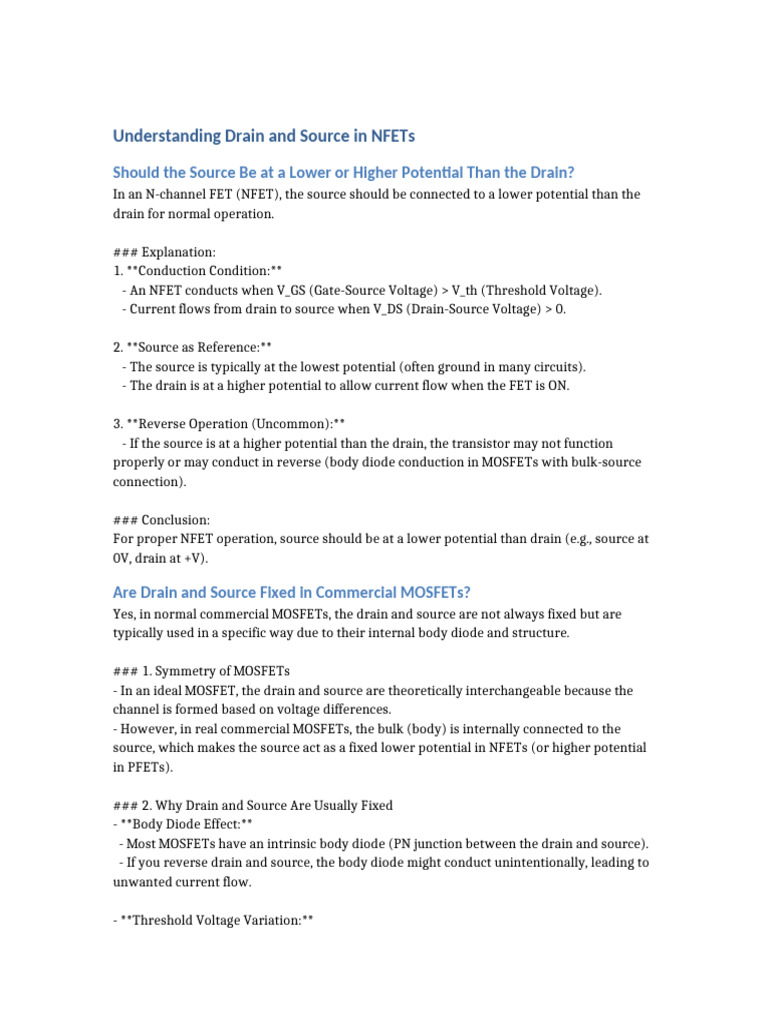 NFET Drain Source Explanation | PDF | Field Effect Transistor | Mosfet