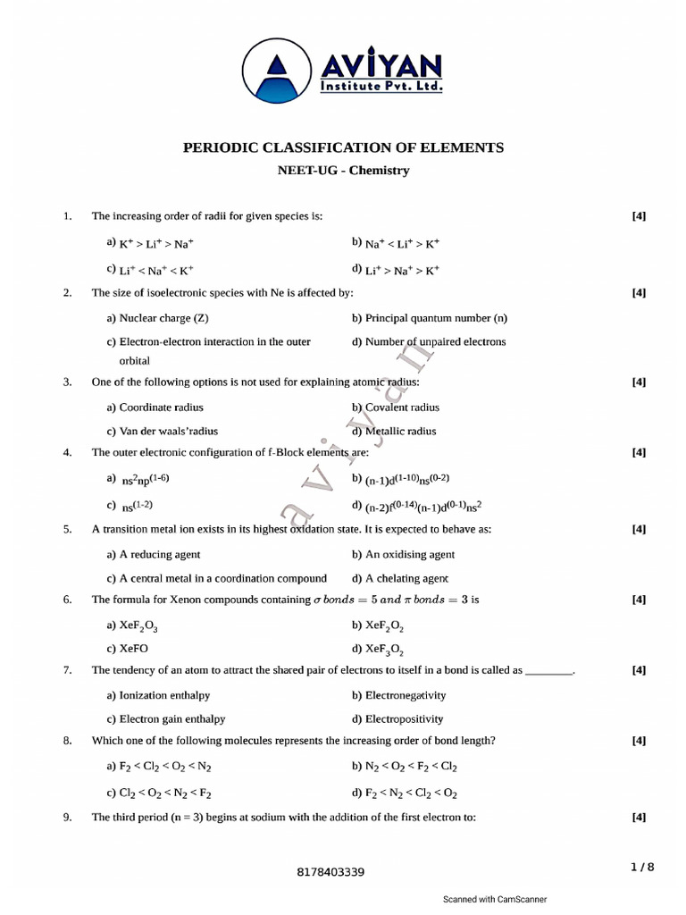 NEET periodic classification of elements | PDF