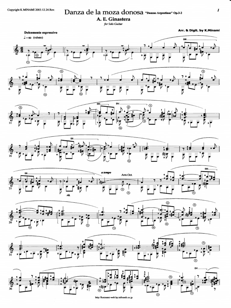 A E Ginastera 1916-1983 - Danza de La Moza Donosa Guitar Solo | PDF