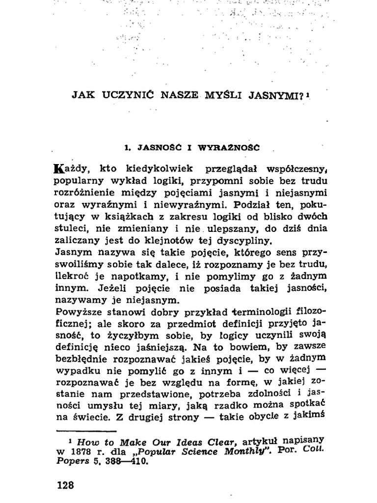 Peirce - Jak Uczynic Nasze Mysli Jasnymi | PDF