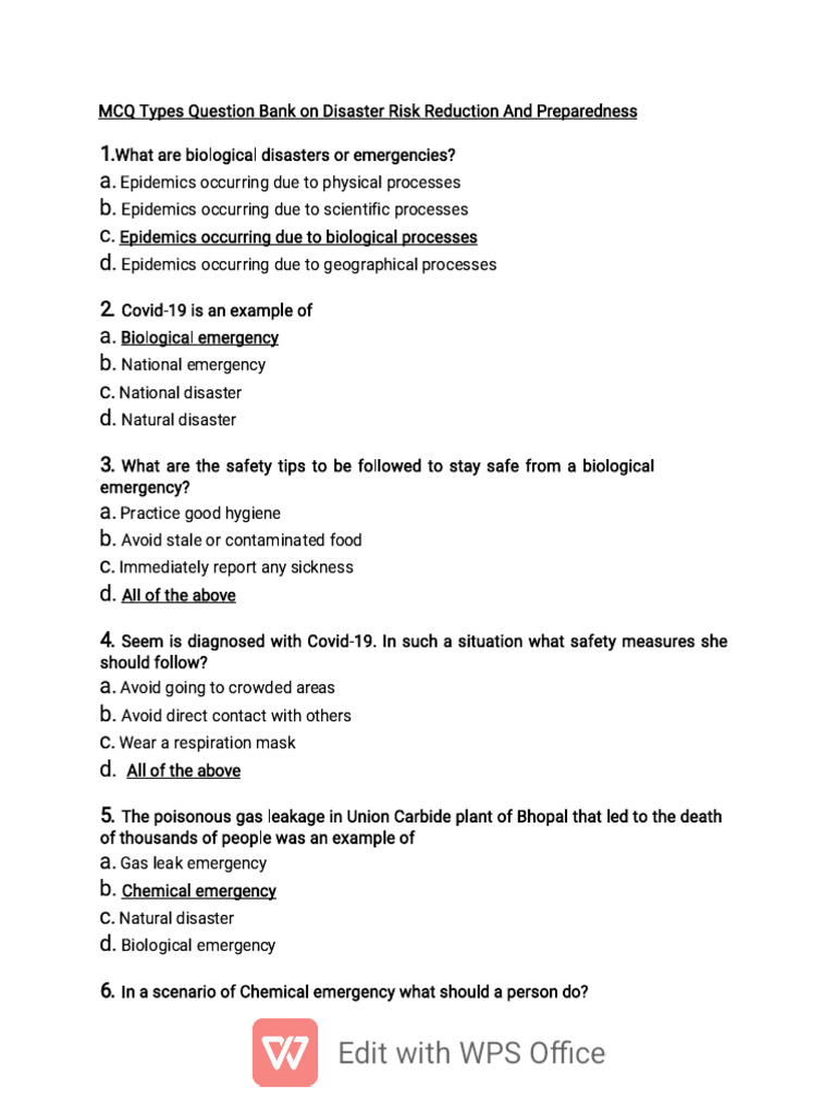 Disaster Management and Preparedness MCQ S | PDF | Flood | Tsunami
