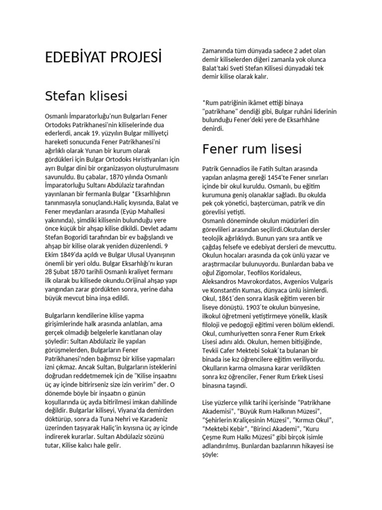 Edebiyat Proje Ödevi | PDF