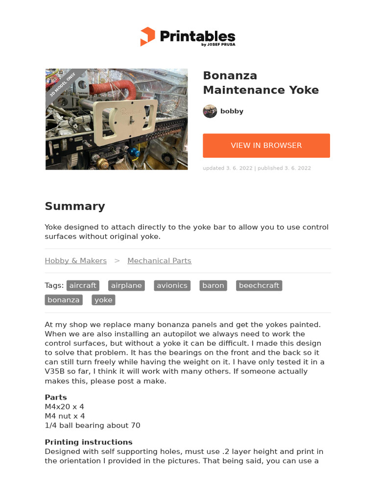 Bonanza Maintenance Yoke Design | PDF