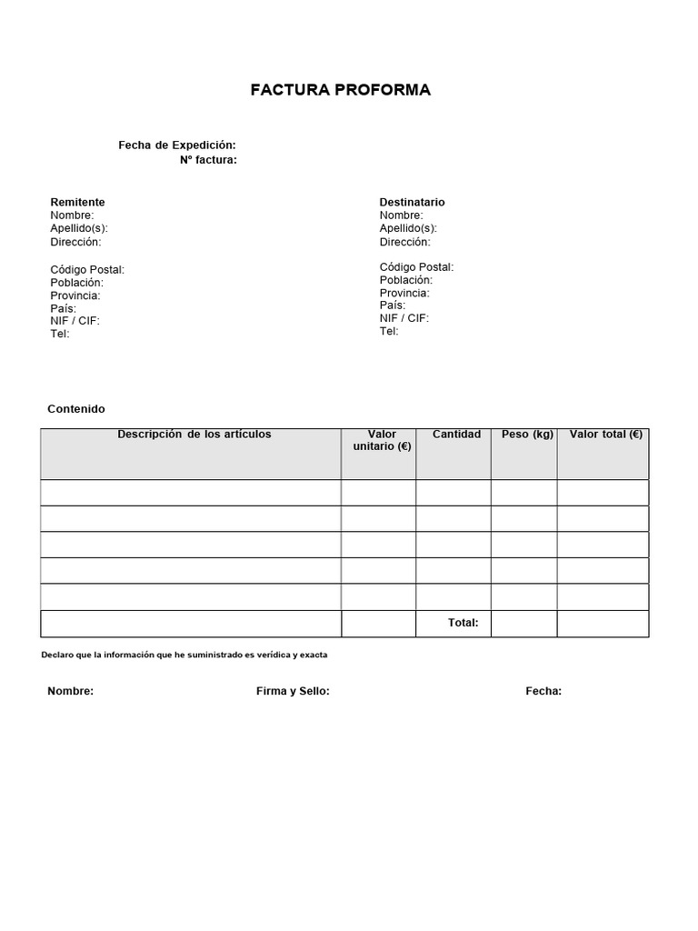 Plantilla de Factura Proforma | PDF