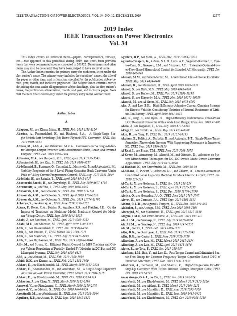 2019 Index IEEE Transactions on Power Electronics Vol. 34 | PDF | Power Electronics | Power Inverter
