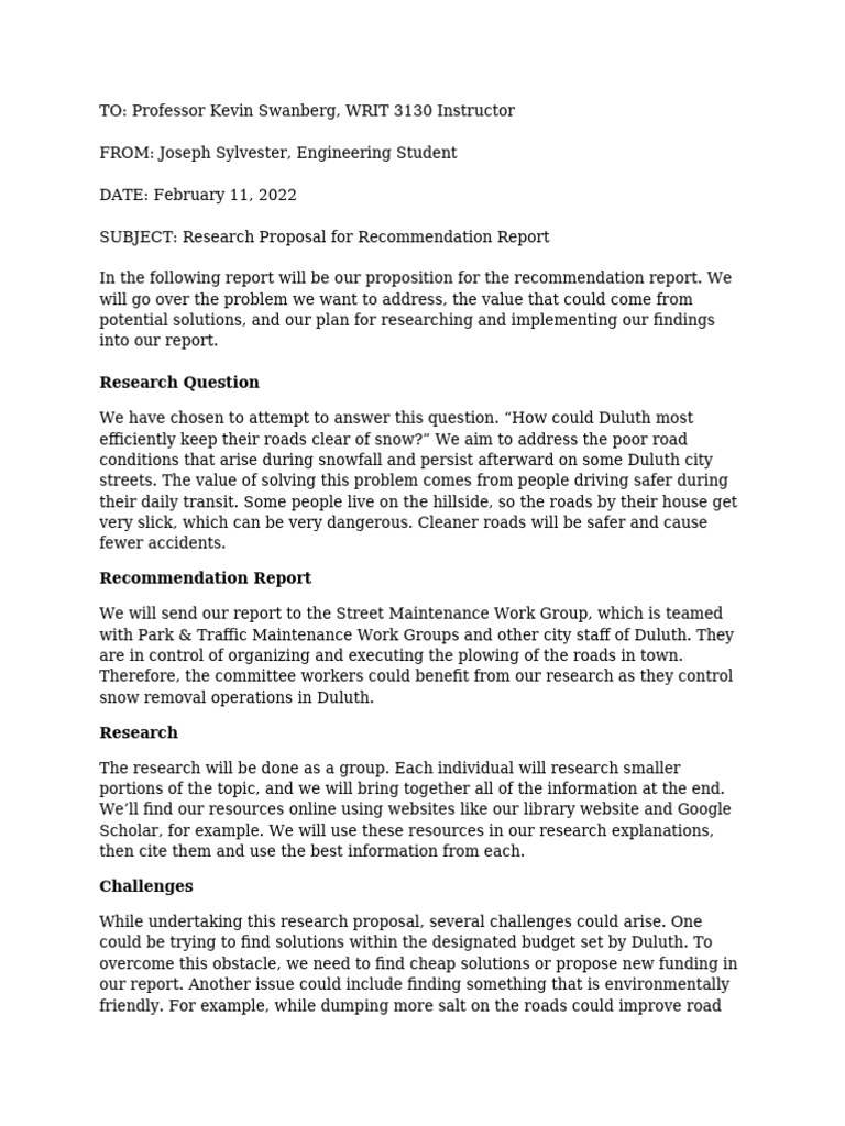 Research Proposal For Recommendation Report | PDF