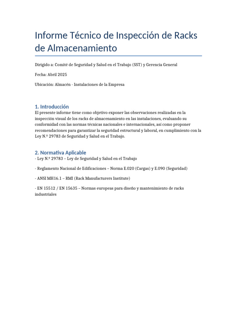 Informe Inspeccion Racks SST Abril2025 | PDF