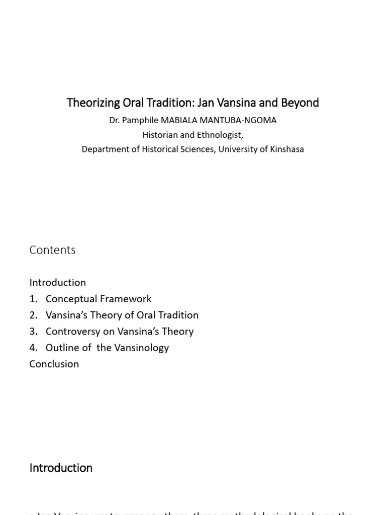 Pamphile MABIALA MANTUBA-NGOMA, Theorizing Oral Tradition: Jan Vansina ...
