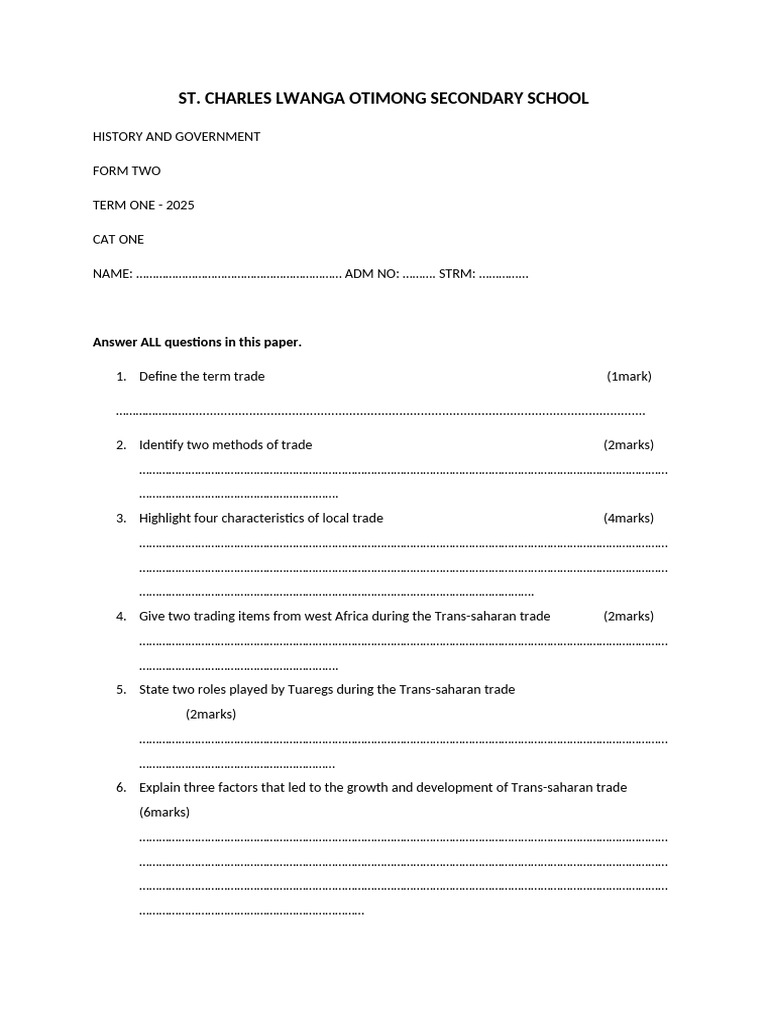 history form two cat 2025 | PDF | Africa | West Africa