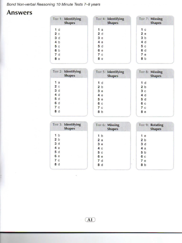 Bond Non-Verbal Reasoning 10 Minute Tests 7-8 Years - A | PDF