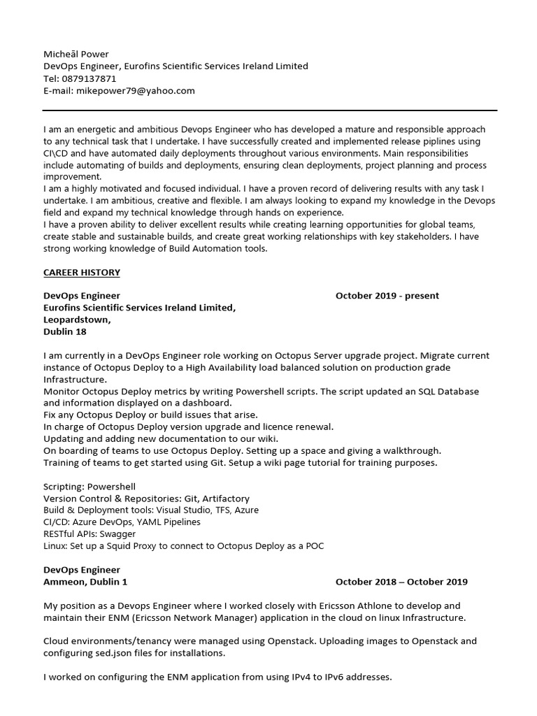 Micheal Power DevOps Engineer | PDF | Computing | Software