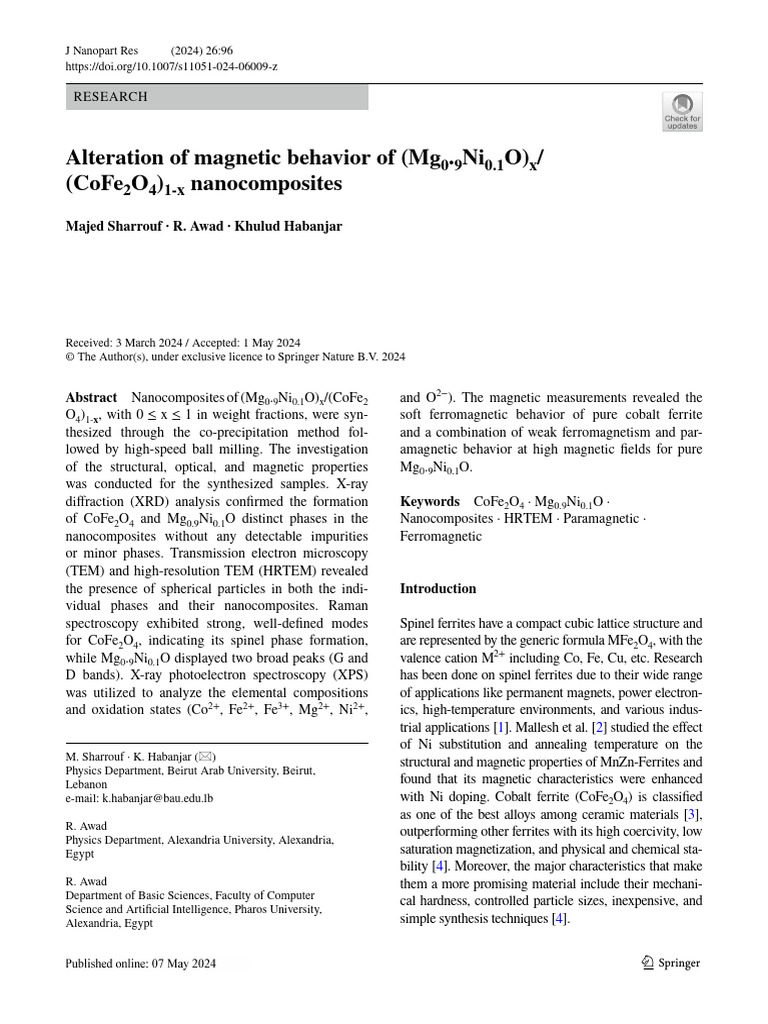 Alteration of Magnetic Behavior of (MG - Ni O) / (Cofe O ...