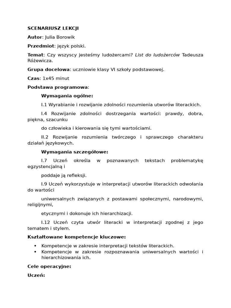 Scenariusz Lekcji | PDF