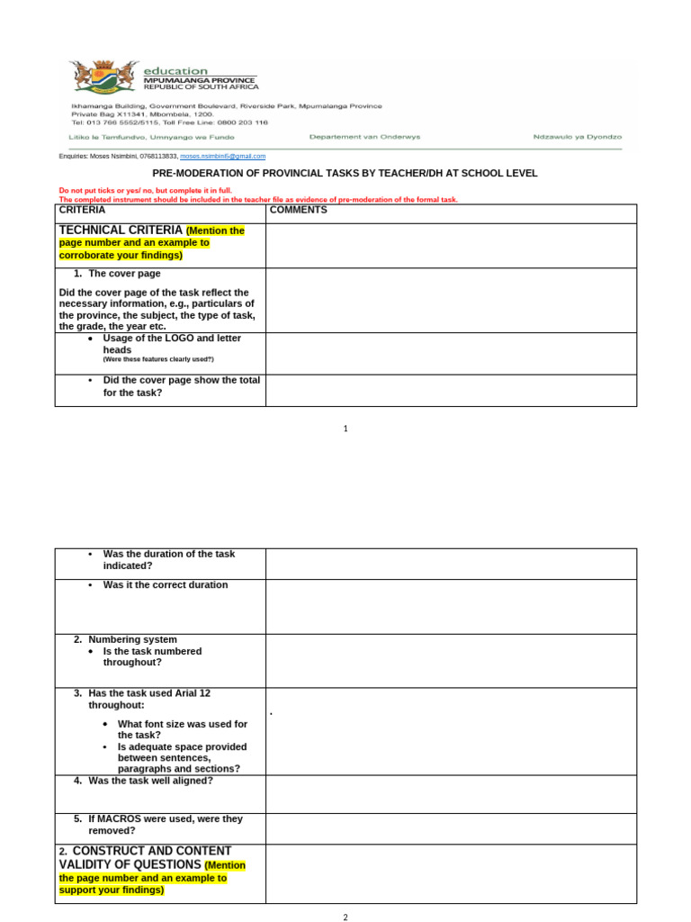 2025 - Pre-Moderation of Provincial Tasks | PDF | Learning | Cognitive ...